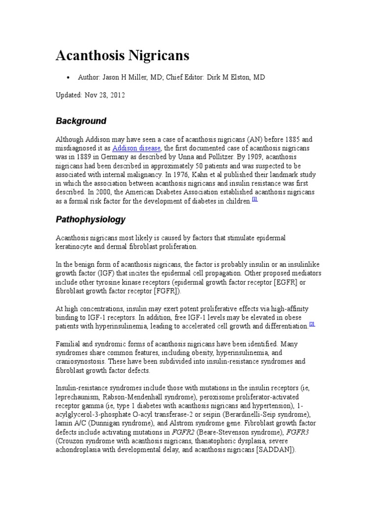 Acanthosis Nigricans - emedICINE.2012.2013.FCPS | PDF | Endocrine ...