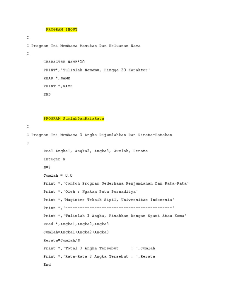 Contoh Program Fortran Sederhana | PDF