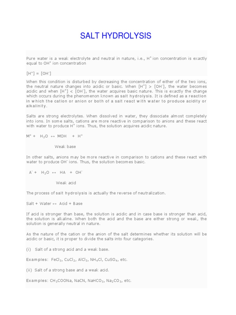 Salt Hydrolysis | PDF | Salt (Chemistry) | Acid