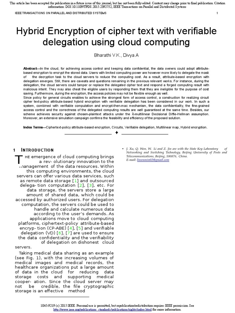 Hybrid Encryption of Cipher Text With Verifiable Delegation Using Cloud Computing | Download ...