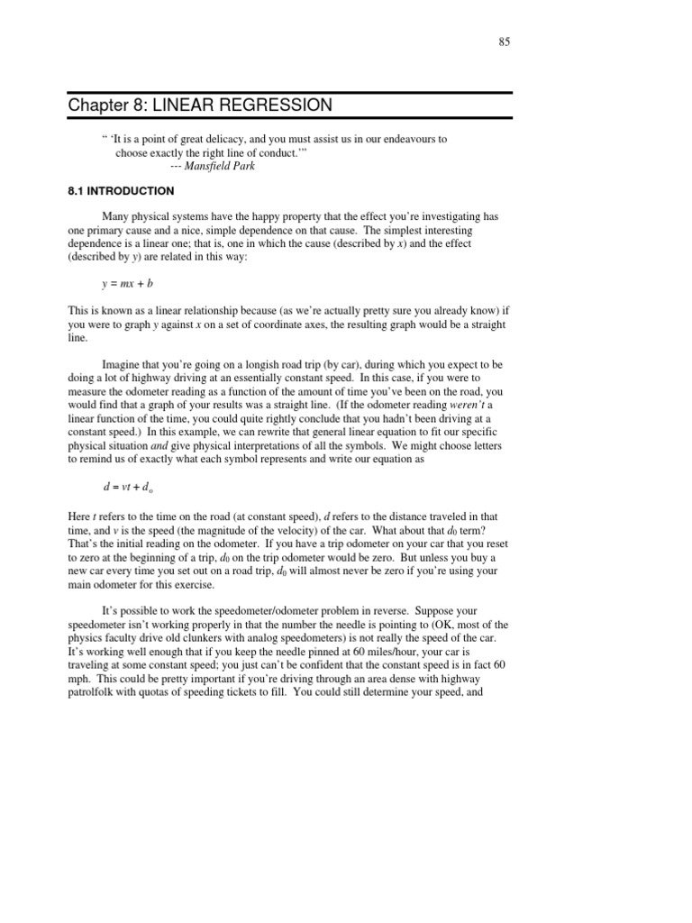 Chapter 8: Linear Regression: - Mansfield Park | PDF
