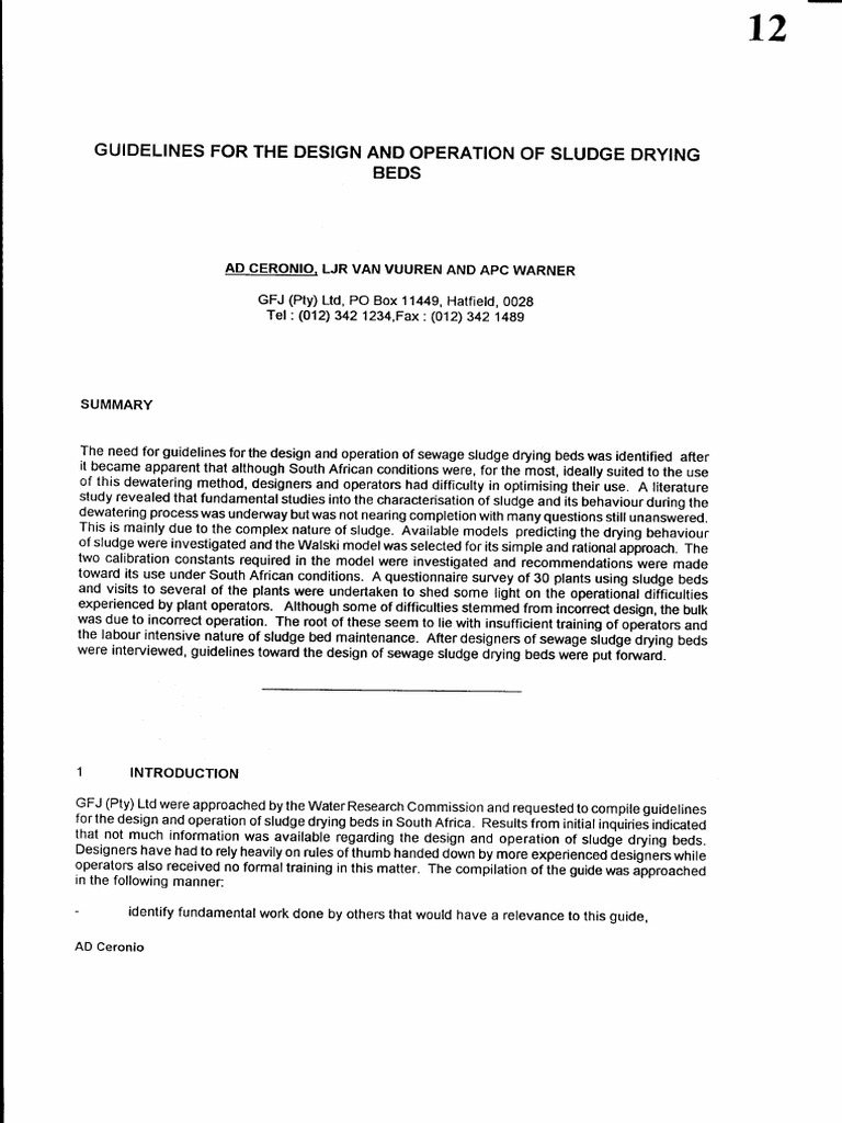 Guidelines For The Design and Operation of Sludge Drying Beds | PDF