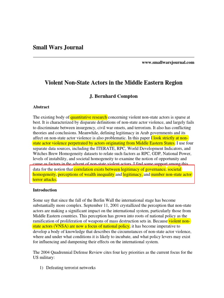 Violent Non-State Actors in The Middle Eastern Region | PDF | Violence ...