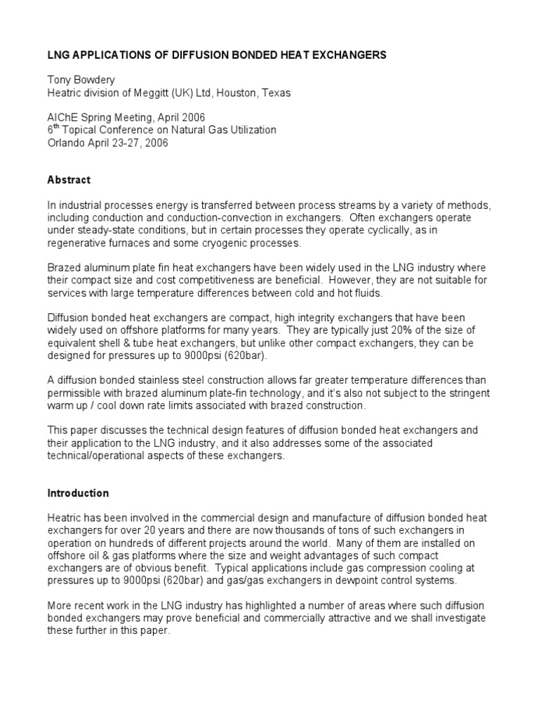 Diffusion Bonded Heat Exchangers in LNG | PDF | Heat Exchanger ...
