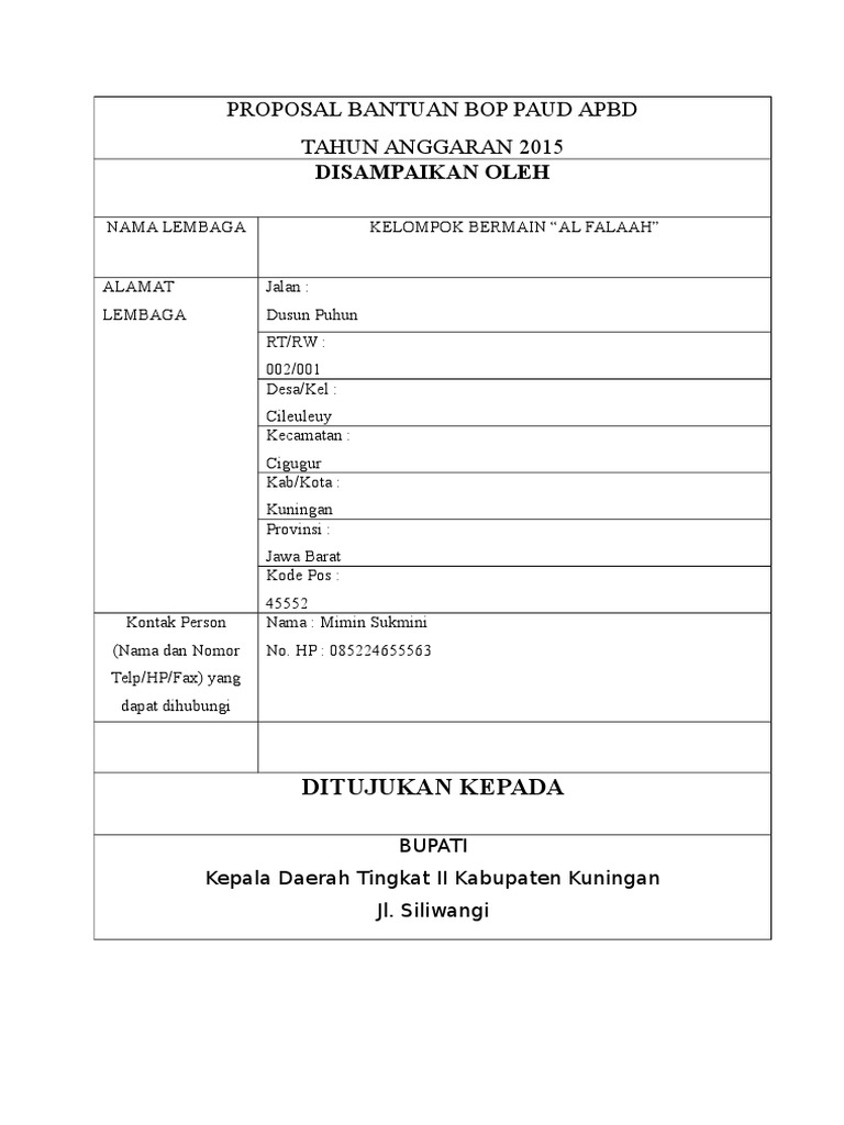 Cover Proposal Bantuan Bop Paud Apbd | PDF | Politik