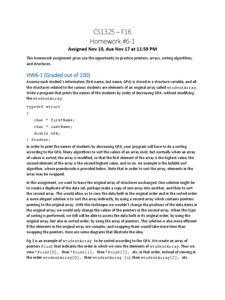 CS1325 F16 HW6 1 PDF | PDF | Array Data Structure | Pointer (Computer Programming)