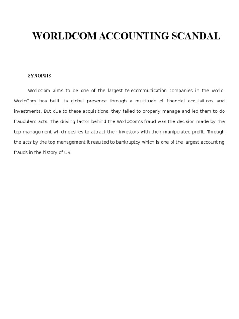 Worldcom Accounting Scandal: Synopsis | PDF | Financial Audit | Accounting