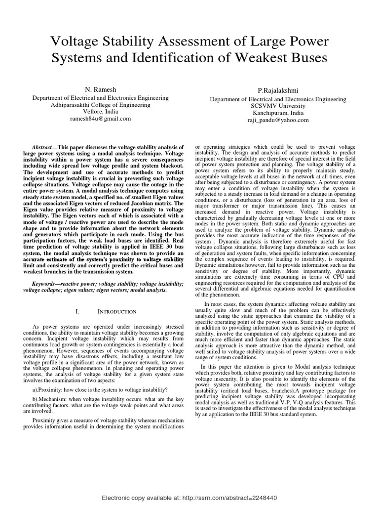 Voltage Stability | PDF | Eigenvalues And Eigenvectors | Physics