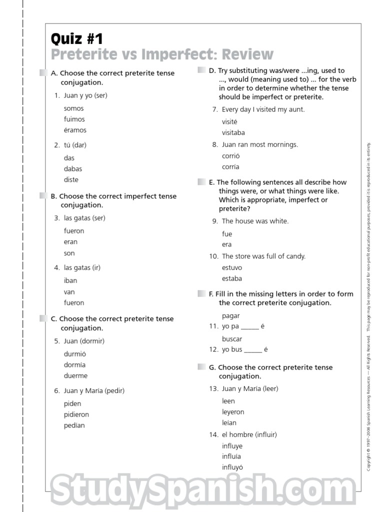 Preterite Imperfect Study Spanish | PDF | Sintaxis | Onomástica