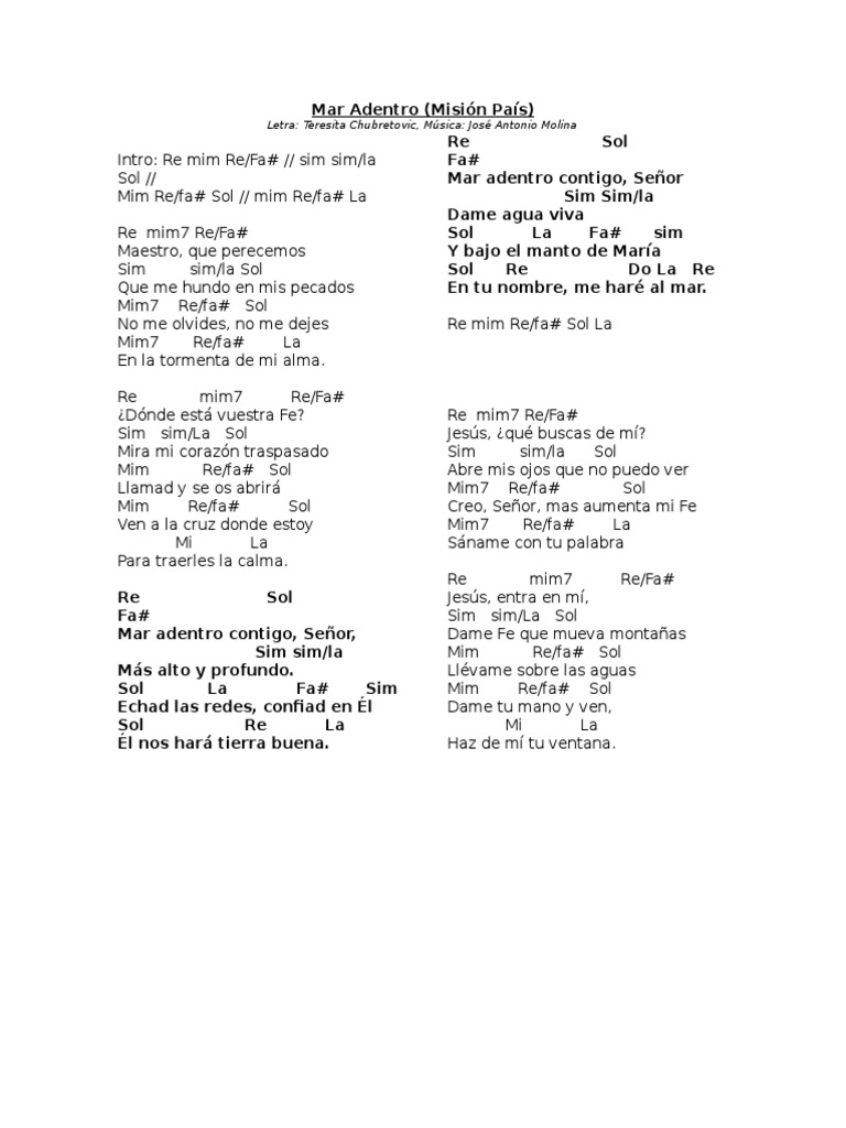 Letra y acordes de "Mar Adentro" | PDF | Poesía