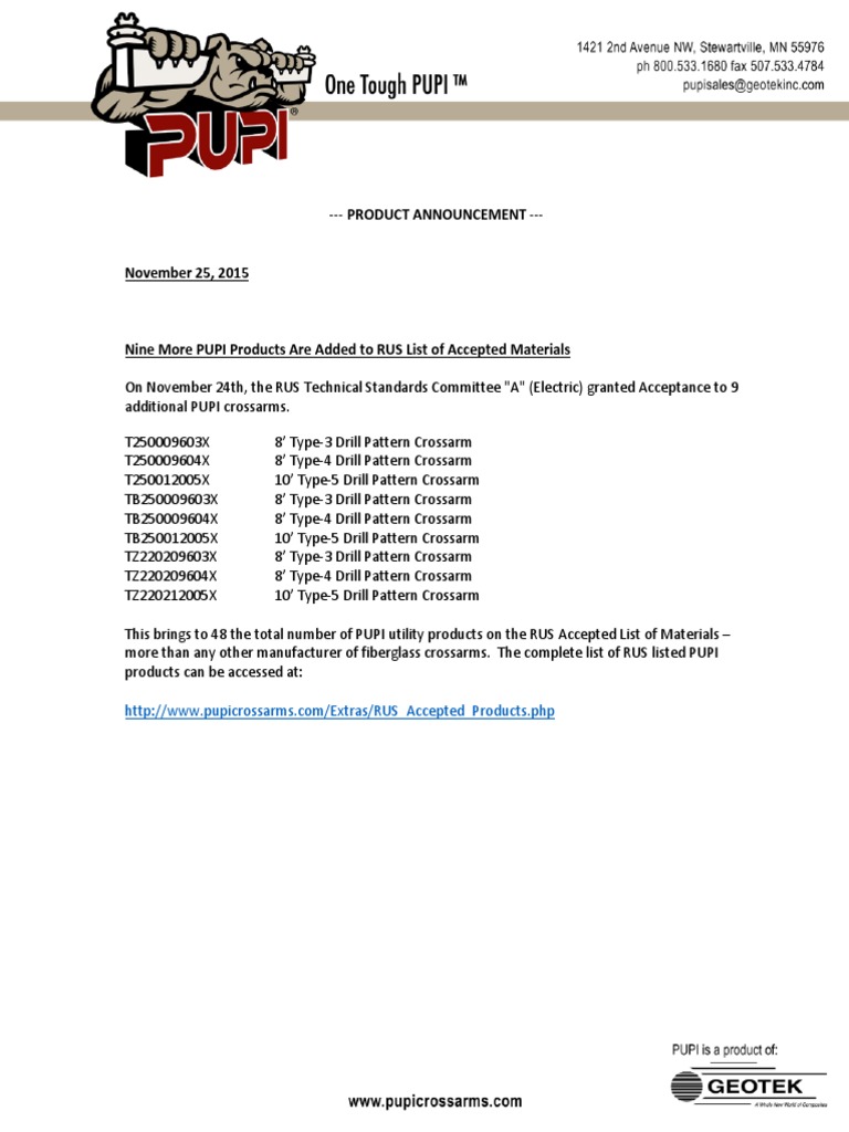9 New PUPI Crossarms RUS Approved | PDF
