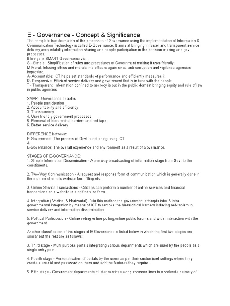 E - Governance - Concept & Significance | PDF | E Government | Governance