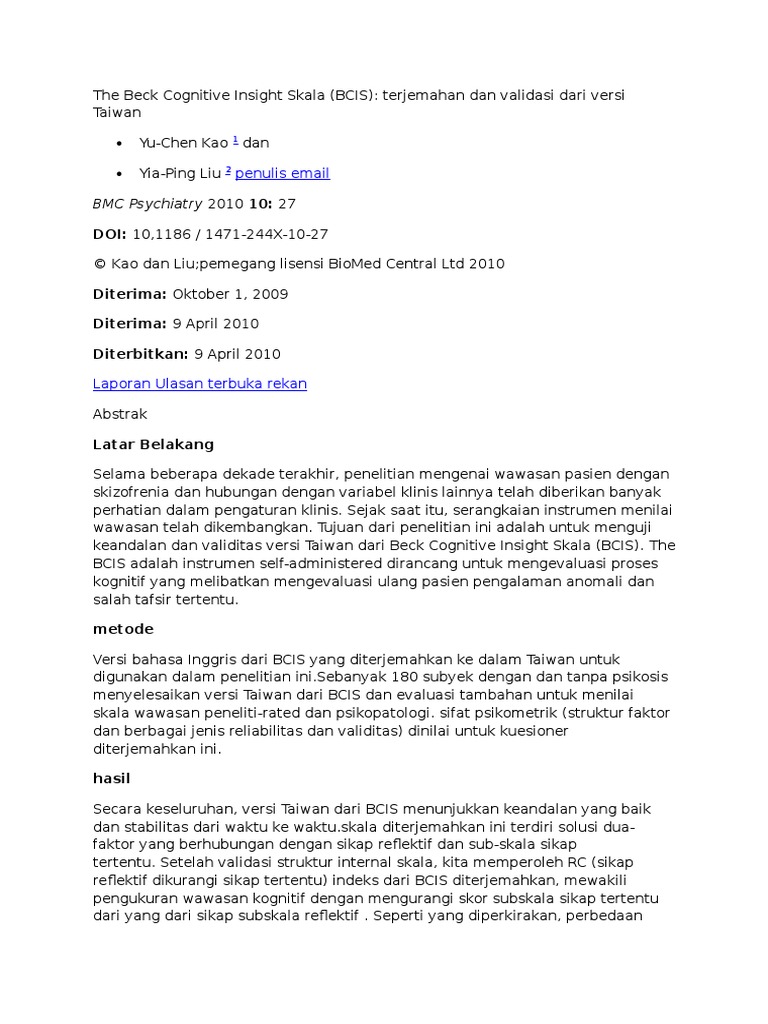 The Beck Cognitive Insight Skala | PDF