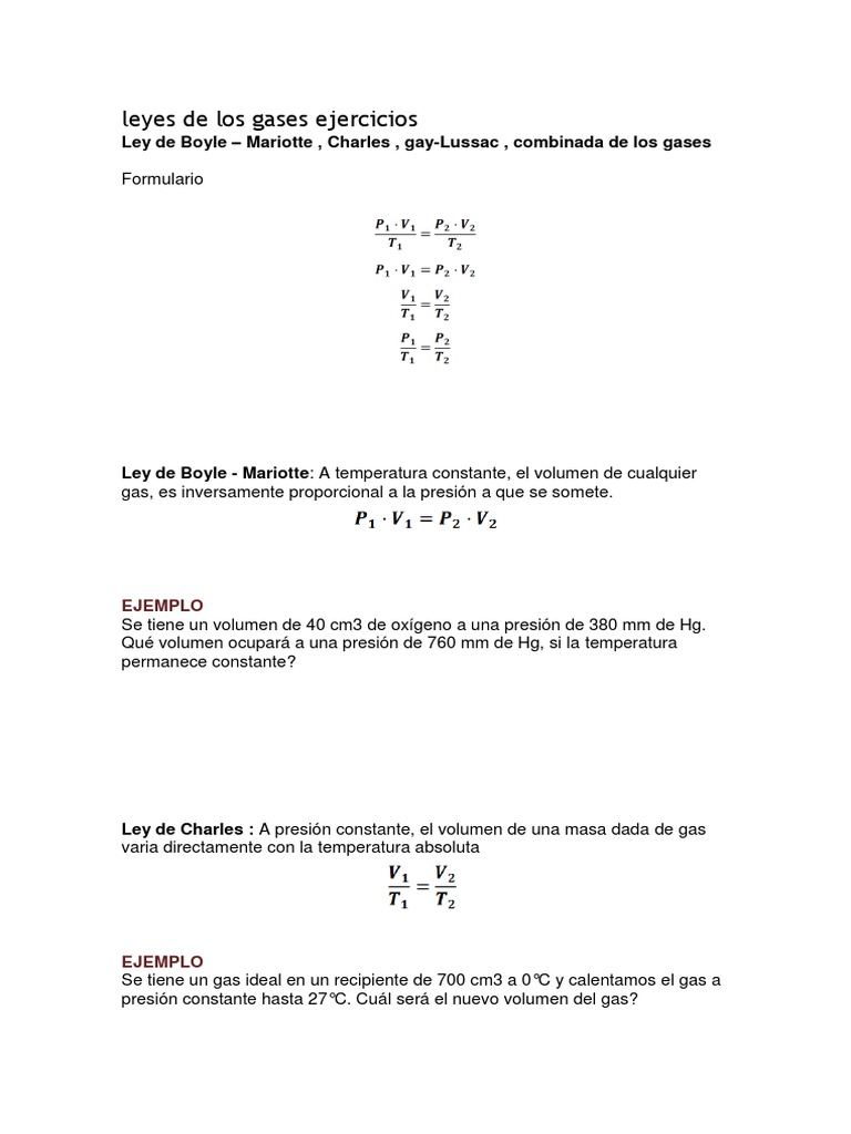 Leyes de Los Gases Ejercicios
