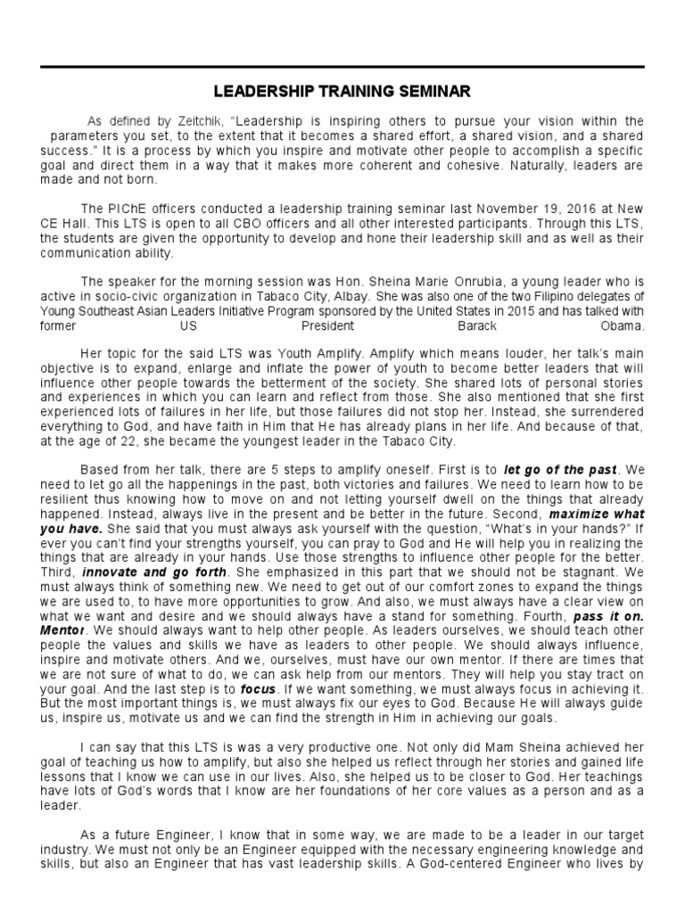 Leadership Training Seminar | PDF | Mentorship | Leadership