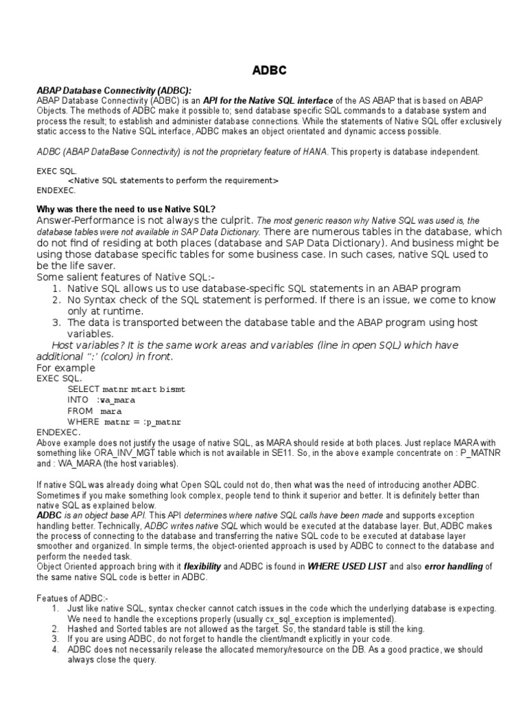 An Introduction To Abap Database Connectivity Adbc Pdf Sql Microsoft Sql Server