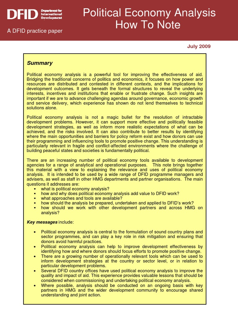 DFID Guidance For Political Economy Analysis | PDF | Governance | Aids