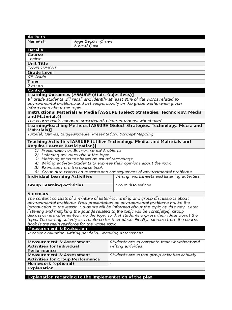 9th Grade Environmental Lesson Plan | PDF | Language Arts & Discipline ...