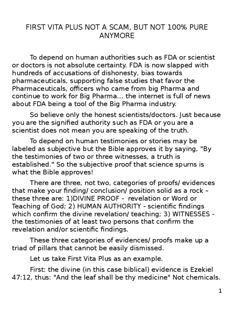 First Vita Plus Not A Scam | PDF | Revelation | Pharmaceutical Industry