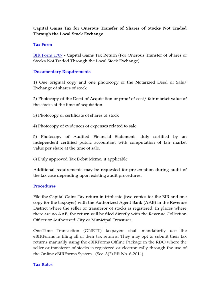 Procedure CGTX For Onerous Transfer of Shares of Stocks | PDF | Market ...