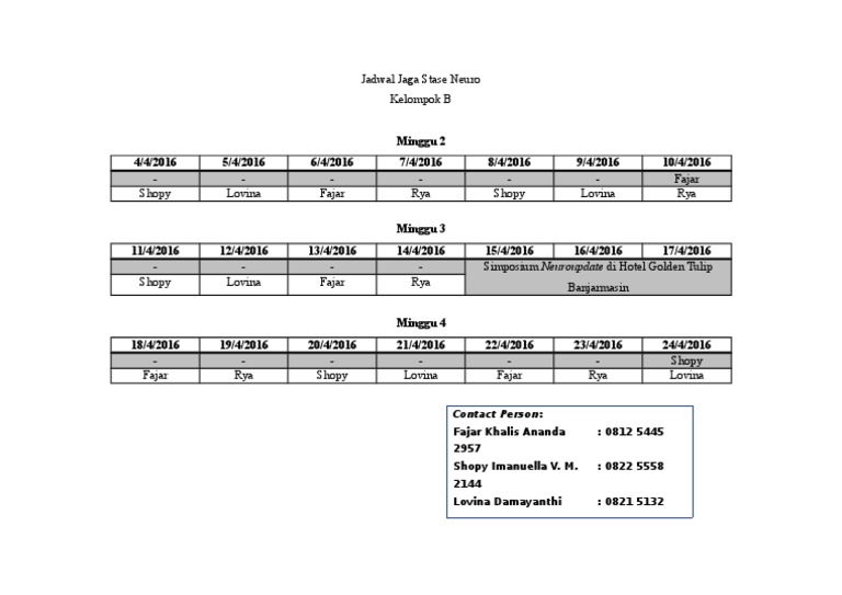 Jadwal Jaga Stase Neuro | PDF | Lifestyle
