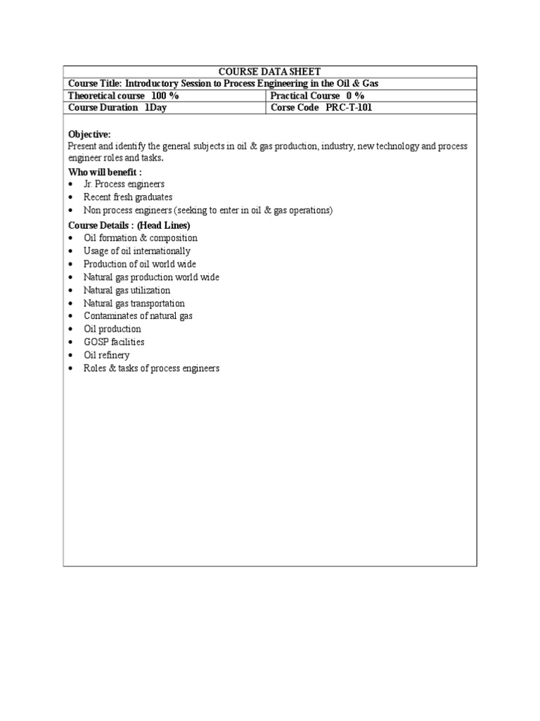 Introductory Session To Process Engineering in The Oil & Gas | PDF