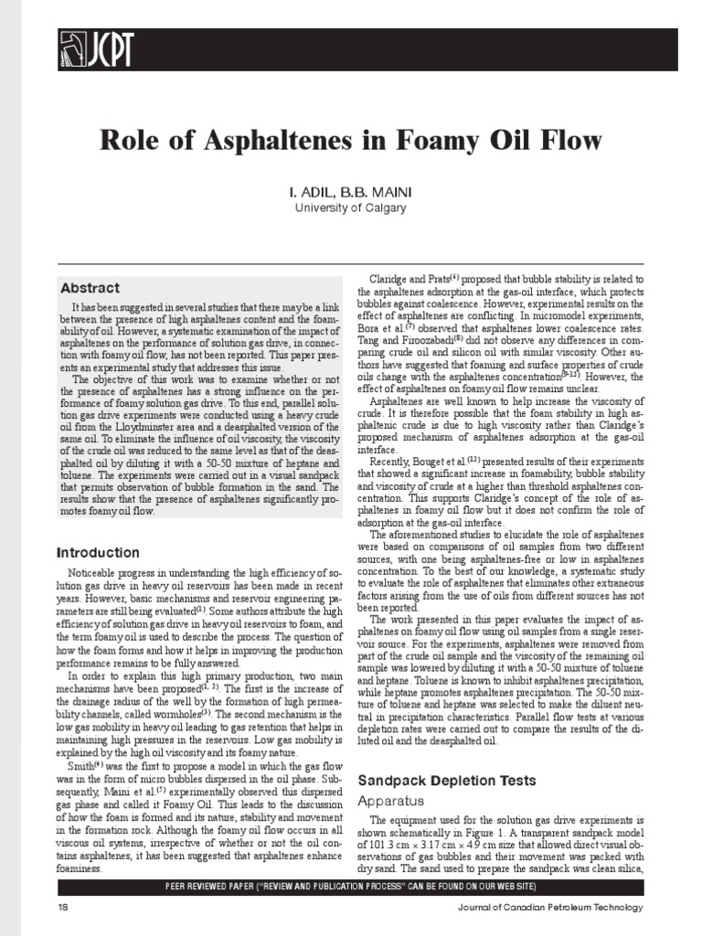 PETSOC-07!04!01 Adil I. Role of Asphaltenes in Foamy Oil Flow | PDF | Petroleum | Pressure
