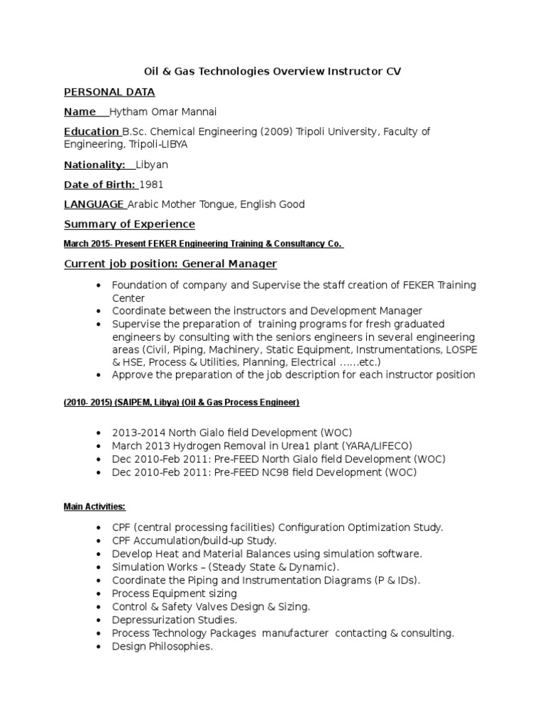 Oil & Gas Technologies Overview CV | Chemical Engineering | Technology