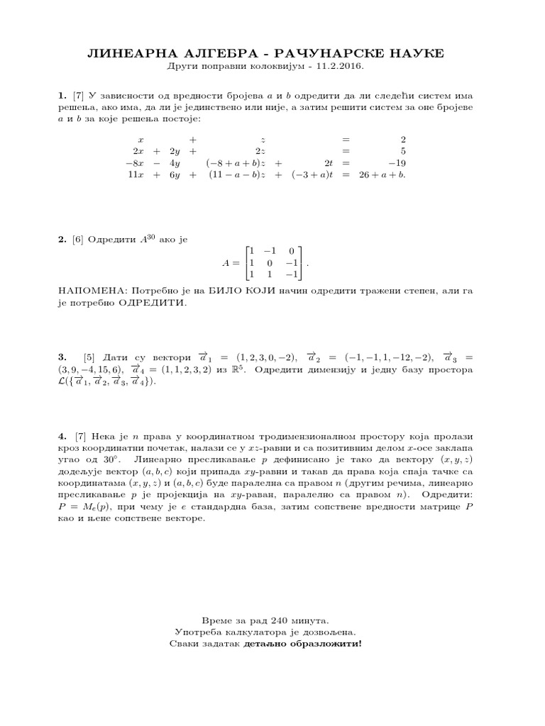 Linearna Algebra Zadaci | PDF