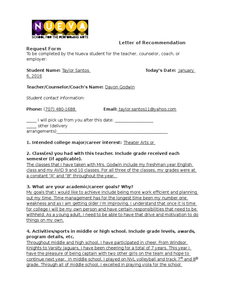 Art Letter of Rec Form | PDF | Middle Schools | Secondary School