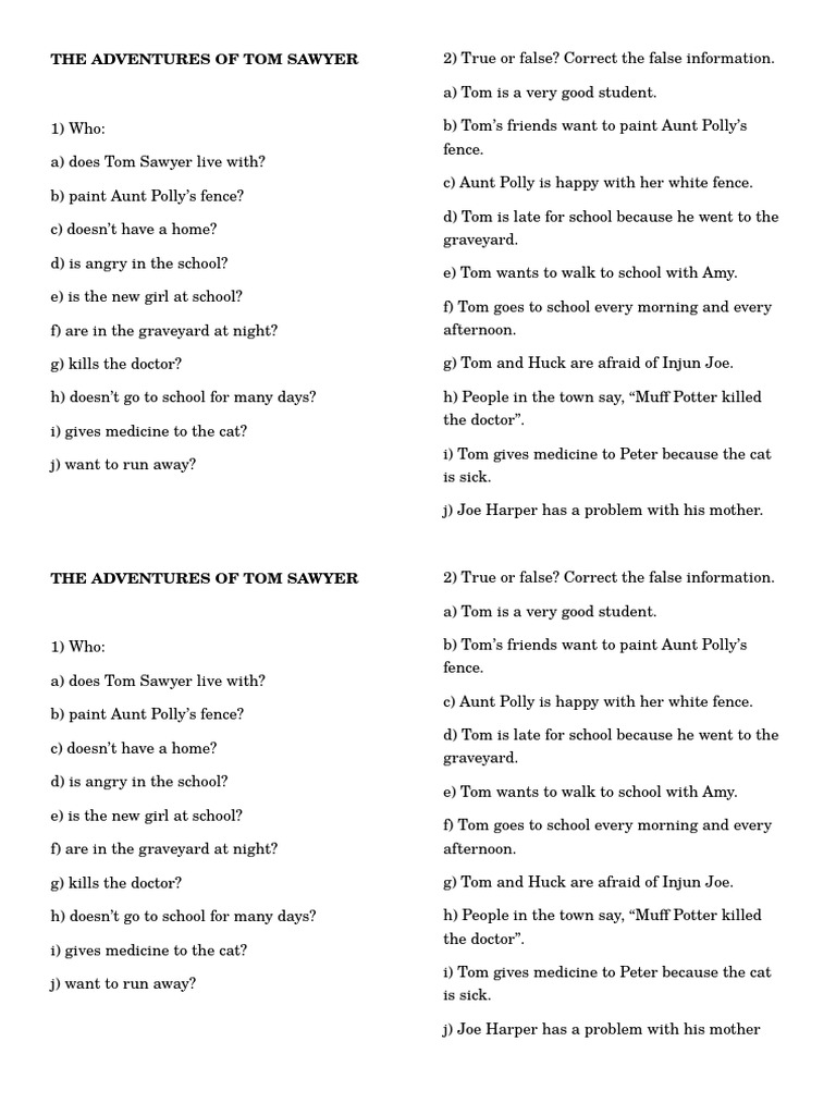 Tom Sawyer Reading Activities | PDF