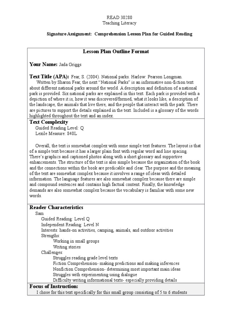 Independent Lesson Plan - Jada Griggs | PDF | Reading Comprehension ...