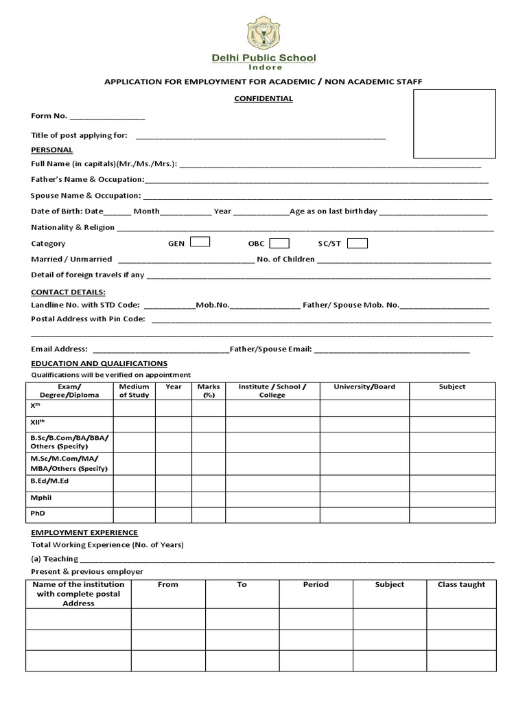 DPS Indore Teacher Forms | PDF | Test (Assessment) | Qualifications