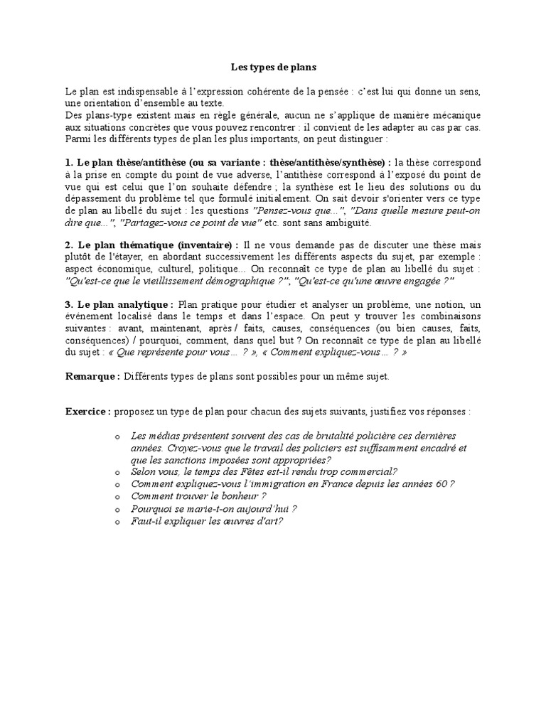 Types de Plans pour Structurer un Texte | PDF | Sciences et mathématiques