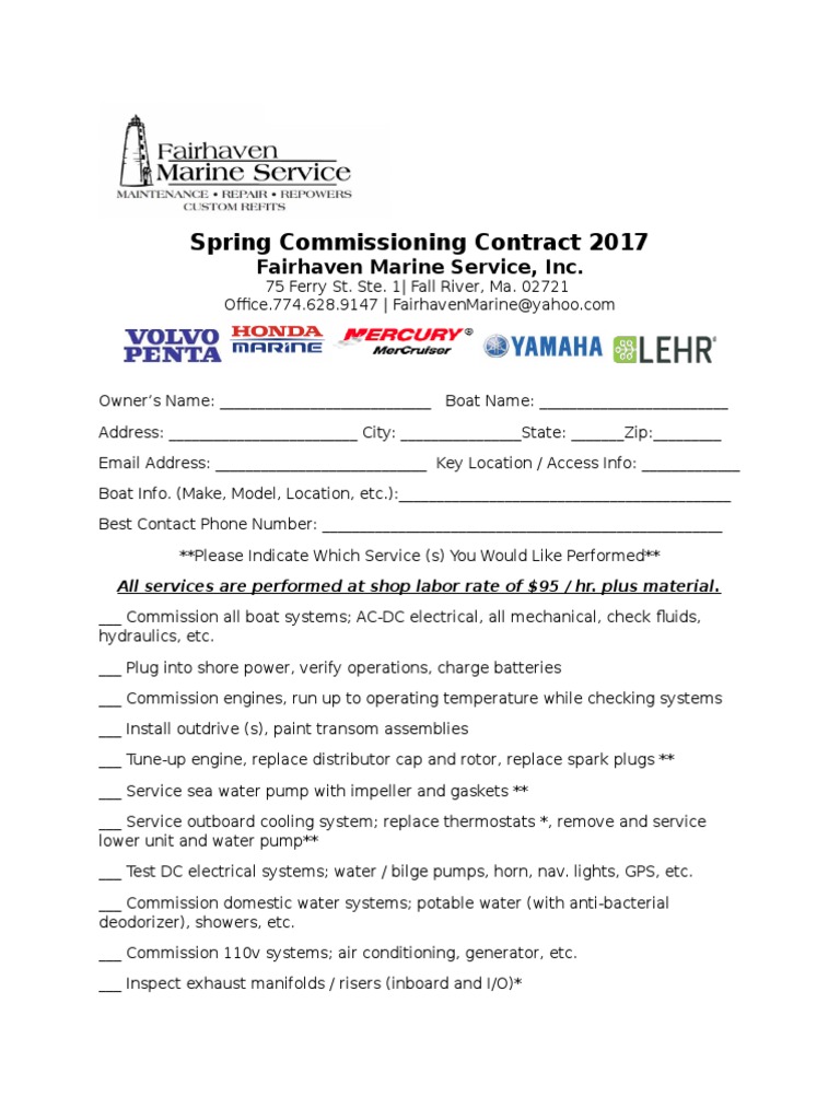 Spring Boat Commissioning Contract 2017 | PDF