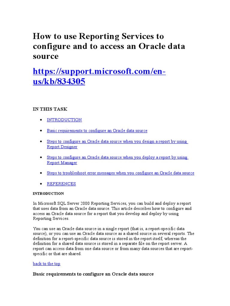 How To Use Reporting Services To Configure and To Access An Oracle Data ...