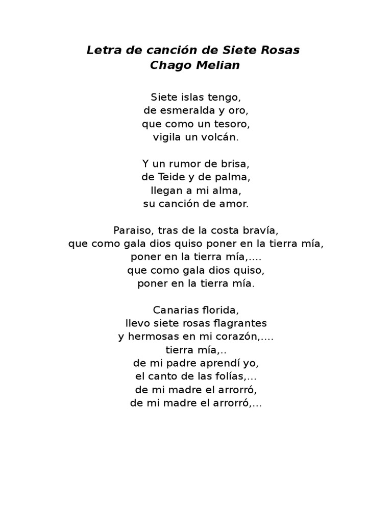 Letra de Canción de Siete Rosas | PDF