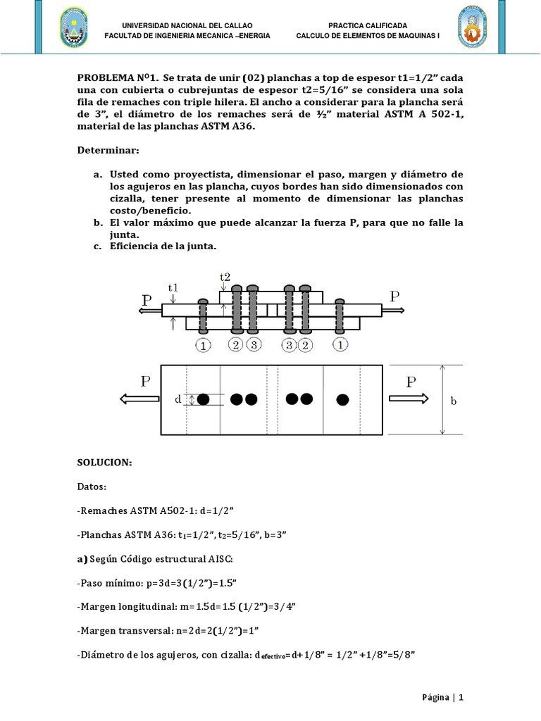 Cálculo de Uniones con Remaches ASTM | PDF | Remache | Nociones (Costura)