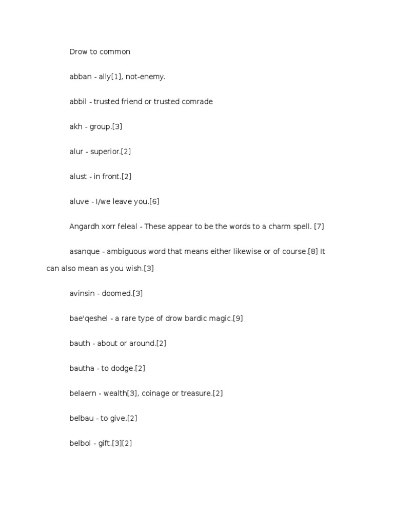 Drow Dictionary for Common Use | PDF | Grammatical Tense | Verb