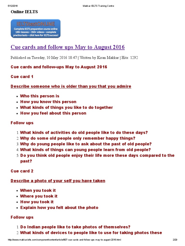 IELTS CUE-CARD For Practice Speaking | Download Free PDF | Friendship ...
