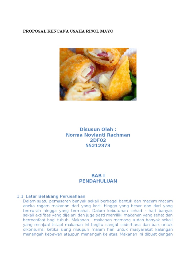 Proposal Rencana Usaha Risol Mayo | PDF