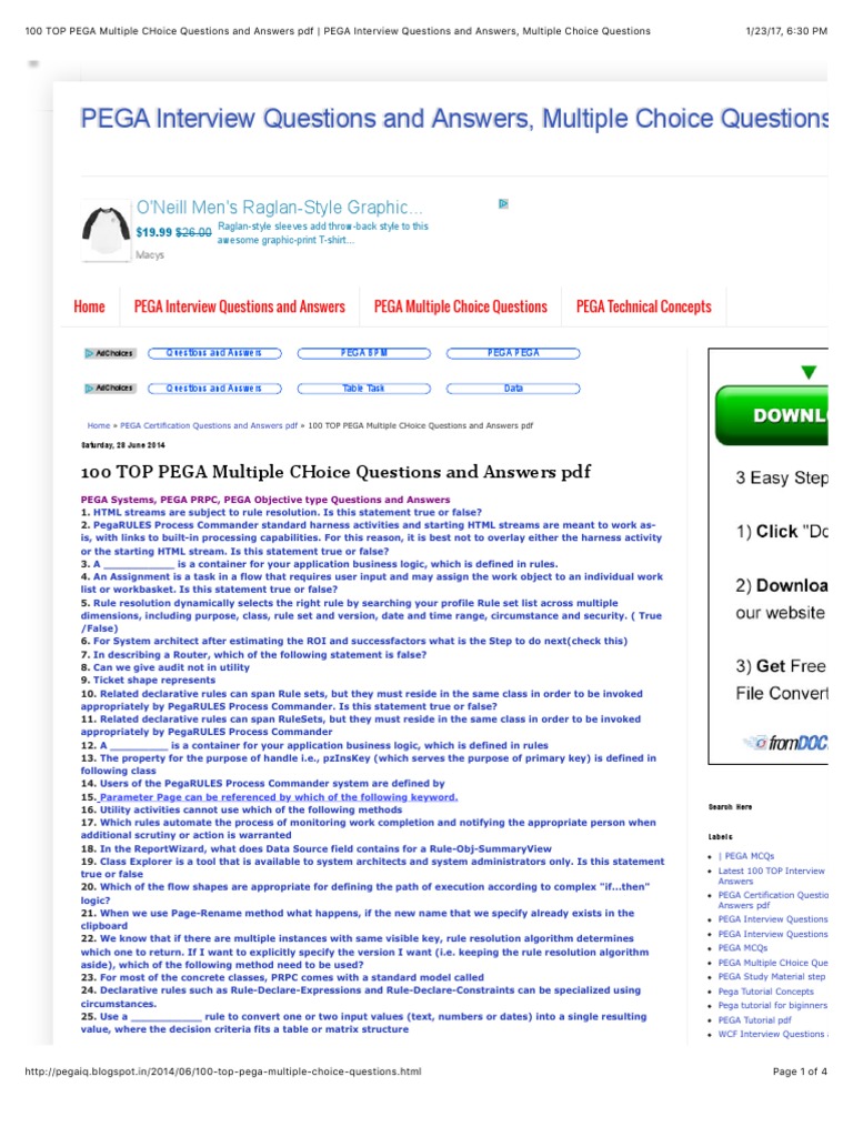 100 TOP PEGA Multiple CHoice Questions and Answers PDF - PEGA Interview Questions and Answers ...