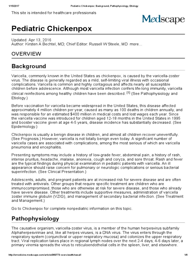 Pediatric Chickenpox - Background, Pathophysiology, Etiology | PDF ...