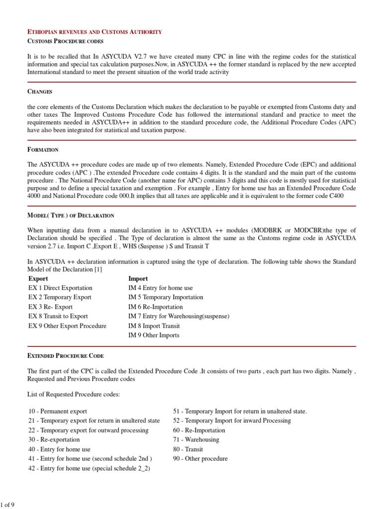 Customs Procedure Codes | PDF | Invoice | Customs