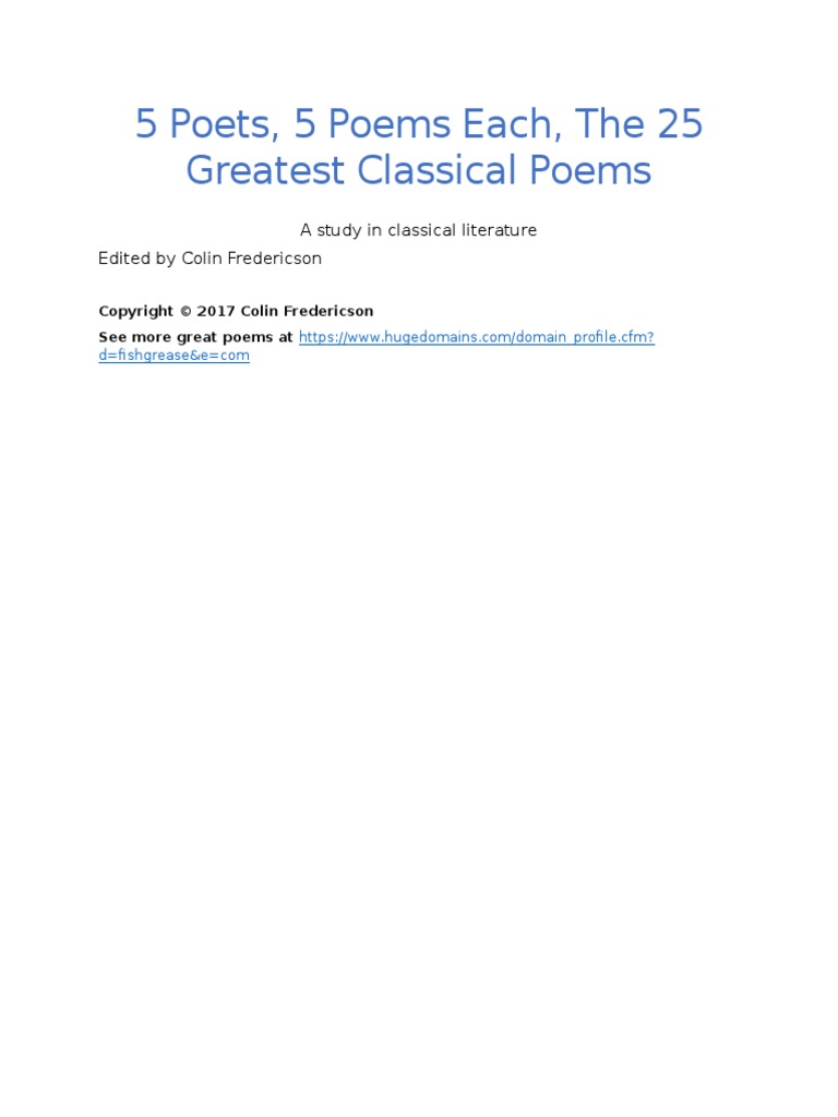 5 Poets, 5 Poems Each, The 25 Greatest Classical Poems: A Study in ...