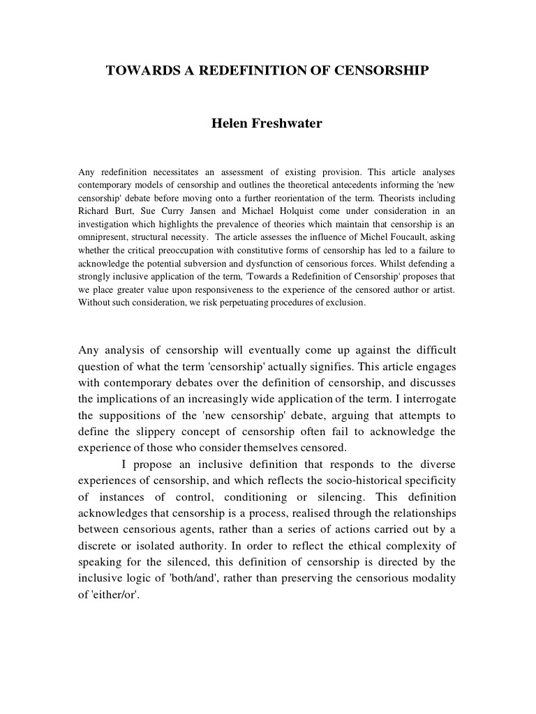 Censorship | PDF | Sigmund Freud | Censorship