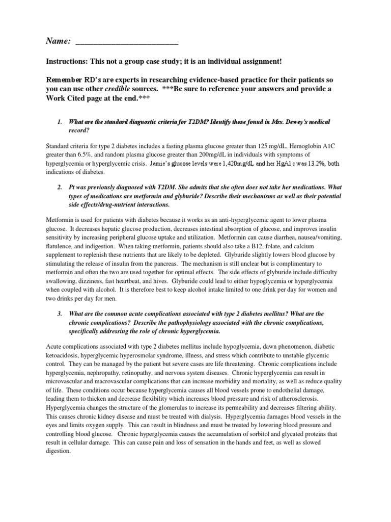 Diabetes Case Study Fall 2016 1 | PDF | Hyperglycemia | Diabetes Mellitus