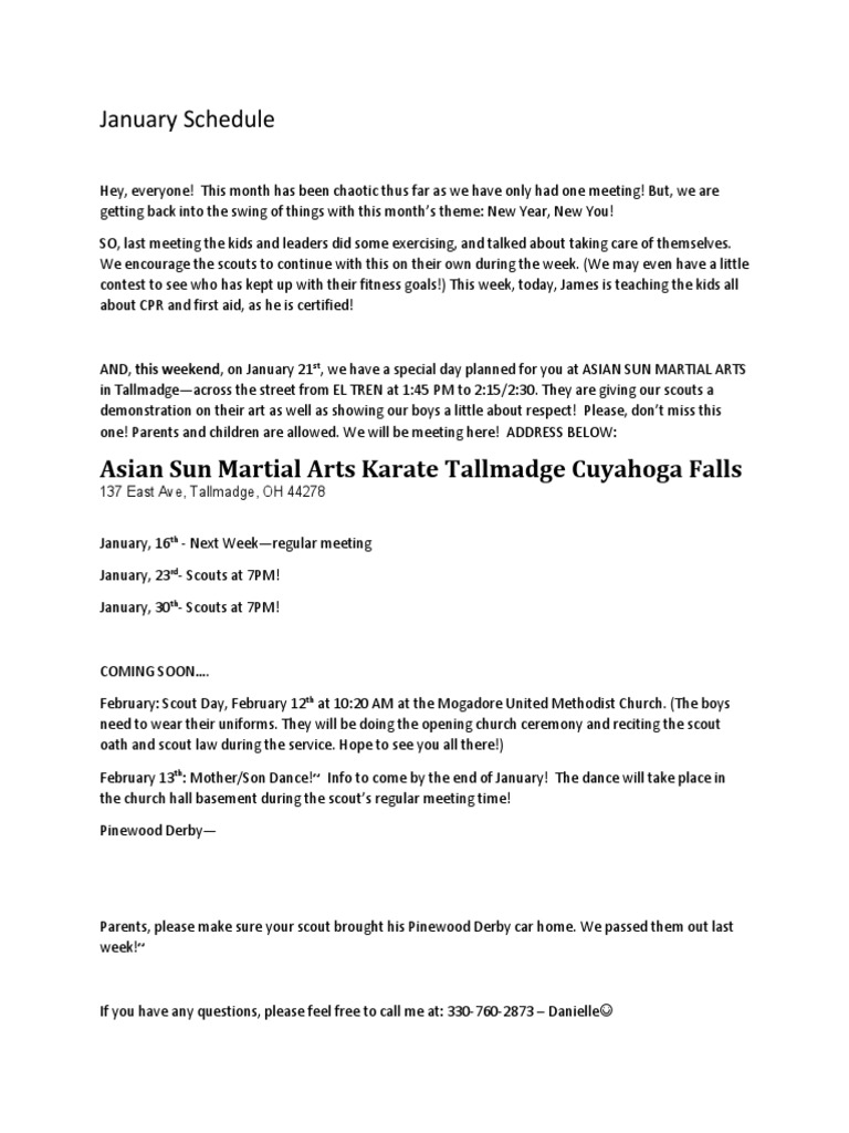 January Schedule | PDF