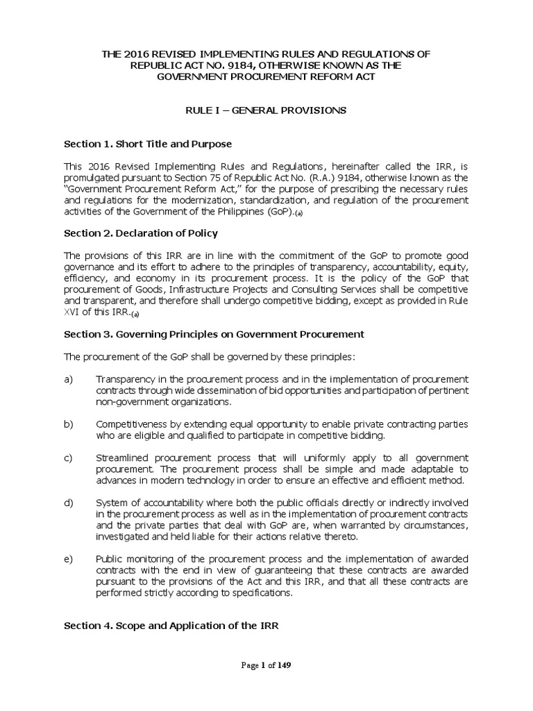 IRR of RA 9184.pdf | Construction Bidding | Procurement