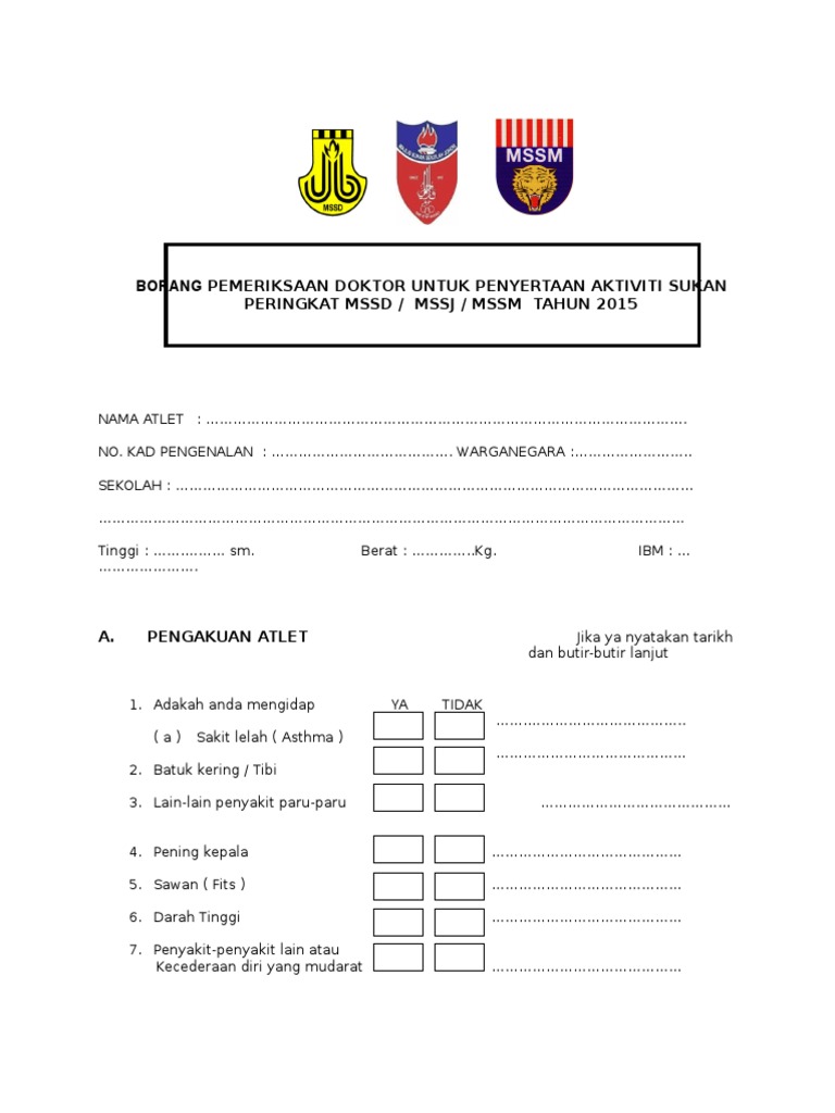 Borang Pemeriksaan Doktor MSSJ | PDF